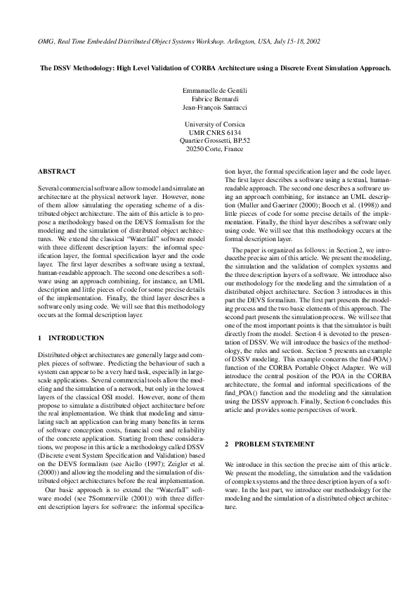 (PDF) The DSSV Methodology: High Level Validation of CORBA Architecture using a Discrete Event ...