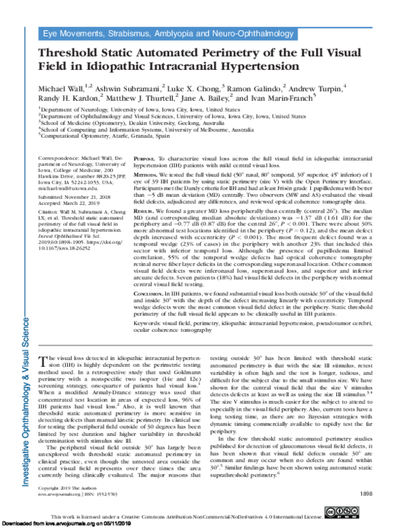 (PDF) Threshold Static Automated Perimetry of the Full Visual Field in ...