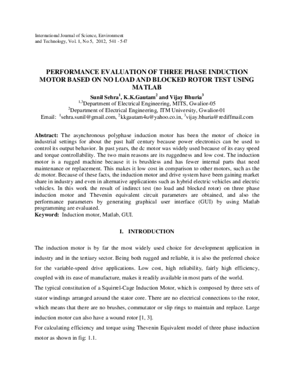 (PDF) Performance Evaluation of Three Phase Induction Motor Based on No ...
