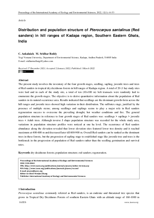 (PDF) Distribution and population structure of Pterocarpus santalinus ...