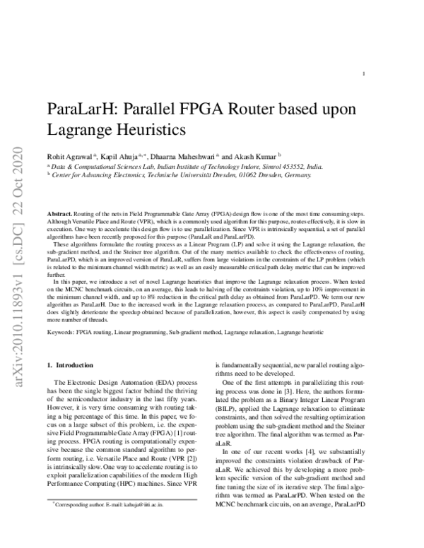 (PDF) ParaLarH: Parallel FPGA Router based upon Lagrange Heuristics