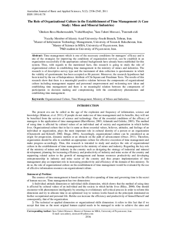 (PDF) The Role of Organizational Culture in the Establishment of Time ...