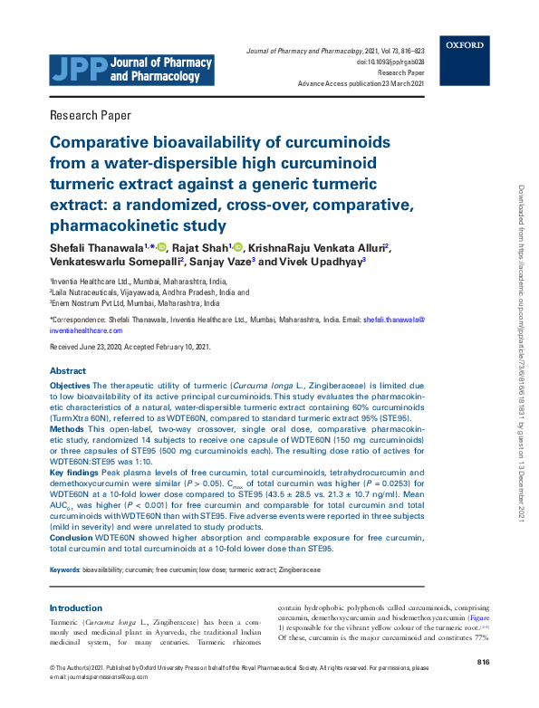 (PDF) Comparative bioavailability of curcuminoids from a water ...