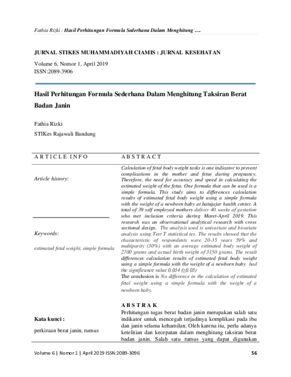 (PDF) Hasil Perhitungan Formula Sederhana Dalam Menghitung Taksiran ...
