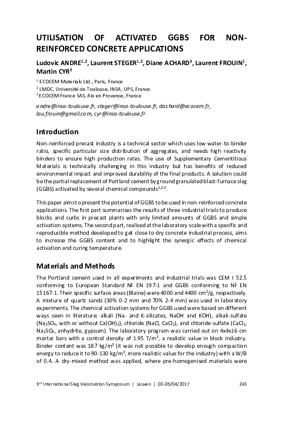 (PDF) Utilisation of Activated GGBS for Non-Reinforced Concrete ...