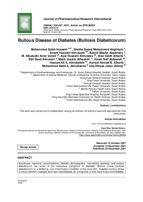 (PDF) Bullous Disease of Diabetes (Bullosis Diabeticorum)