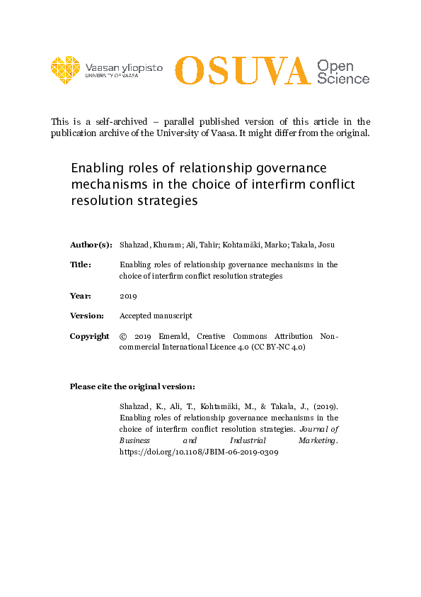 (PDF) Enabling roles of relationship governance mechanisms in the ...