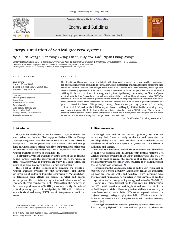 (PDF) Energy simulation of vertical greenery systems