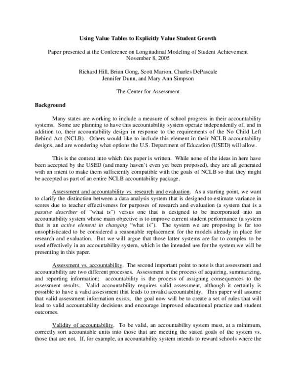(PDF) Using Value Tables to Explicitly Value Student Growth
