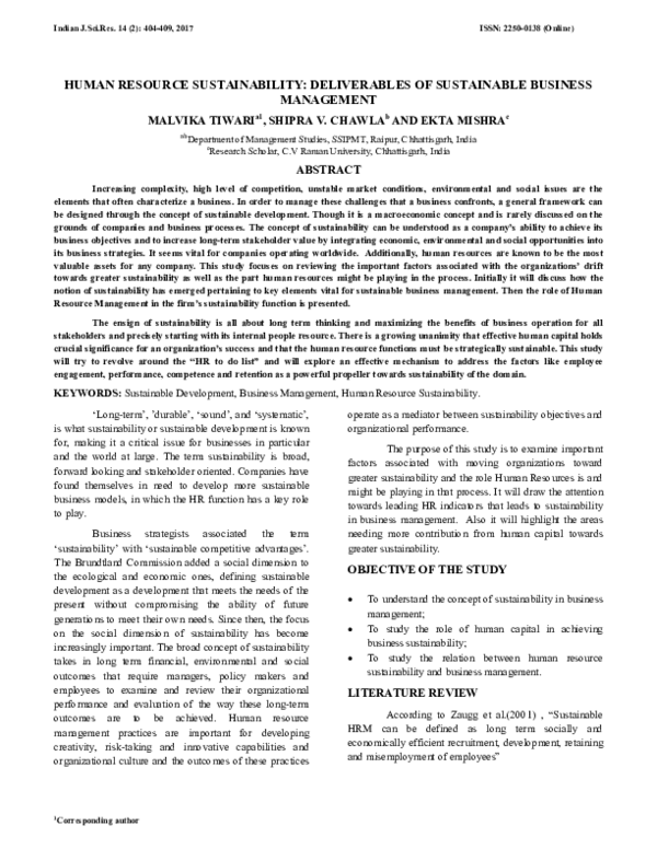(PDF) Human Resource Sustainability: Deliverables of Sustainable ...