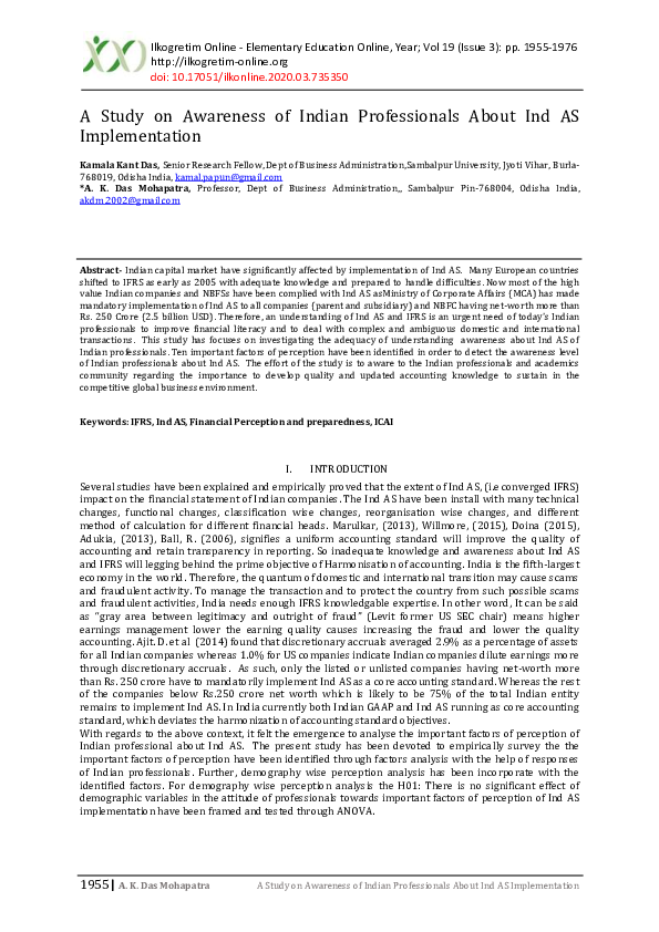 (PDF) A Study on Awareness of Indian Professionals About Ind AS ...