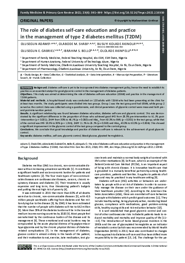 (PDF) The role of diabetes self-care education and practice in the ...