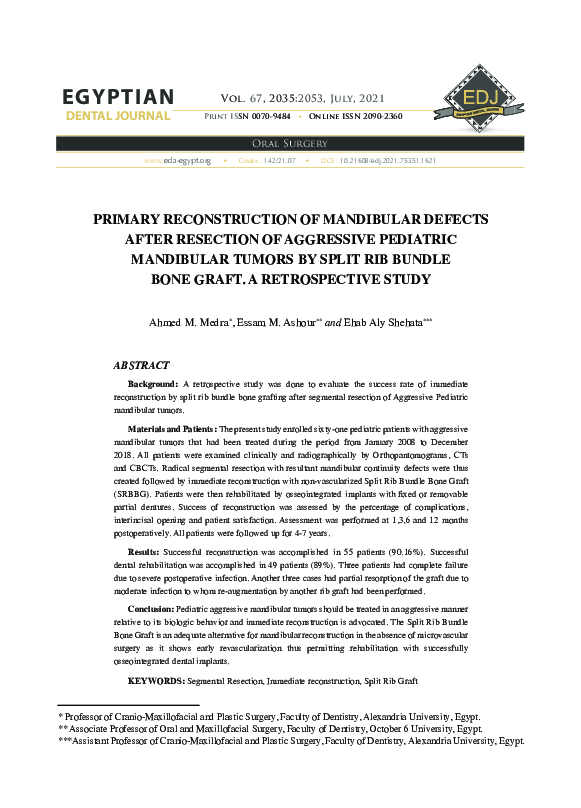 (PDF) Primary Reconstruction of Mandibular Defects after Resection of ...