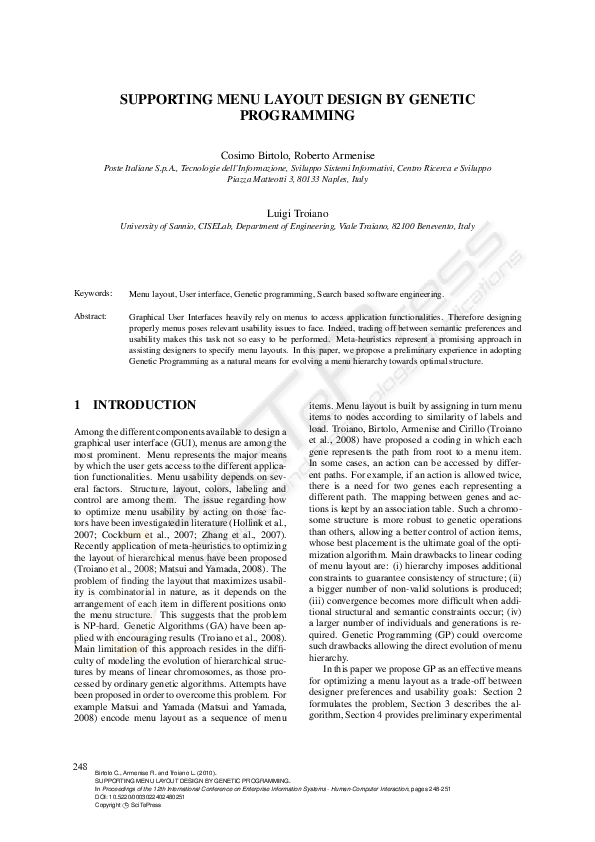 (PDF) Supporting Menu Layout Design by Genetic Programming