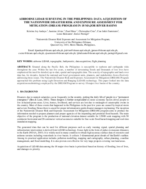 (PDF) Airborne Lidar Surveying in the Philippines: Data Acquisition of ...