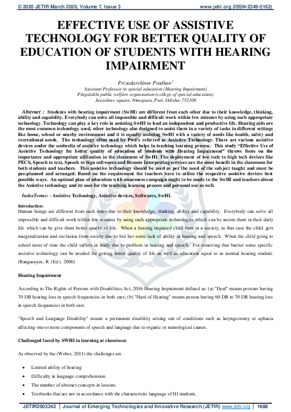 (PDF) Effective use of Assistive Technology for better quality of ...