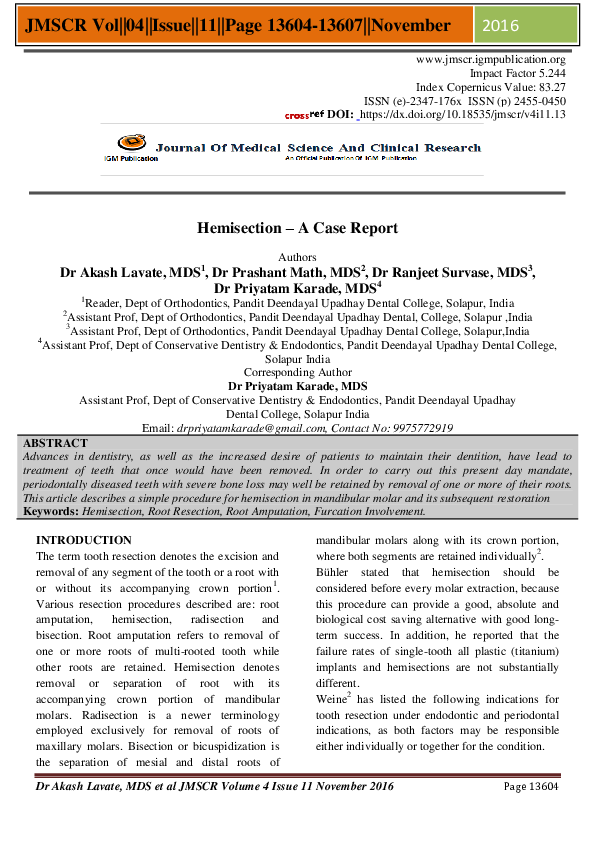 (PDF) Hemisection - A Case Report