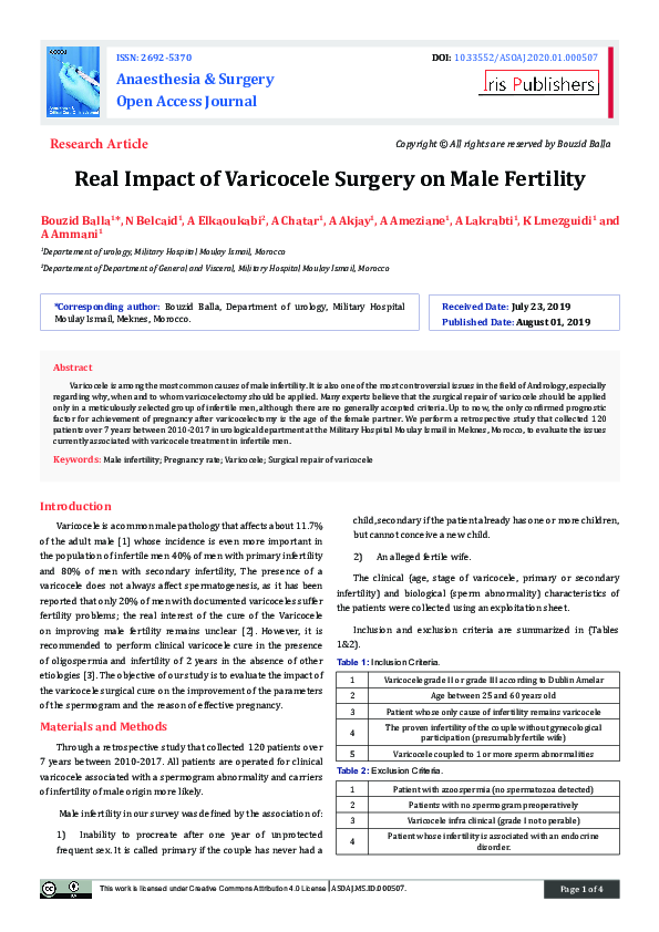 (PDF) Real Impact of Varicocele Surgery on Male Fertility