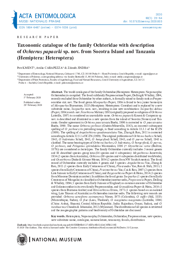 (PDF) Taxonomic catalogue of the family Ochteridae with description of ...