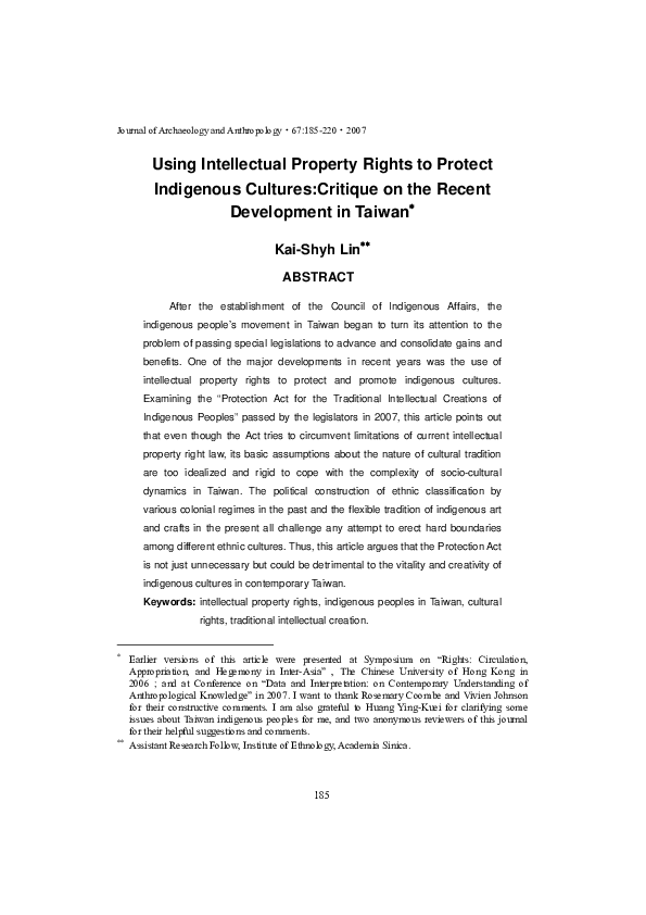 (PDF) Using Intellectual Property Rights to Protect Indigenous Cultures ...