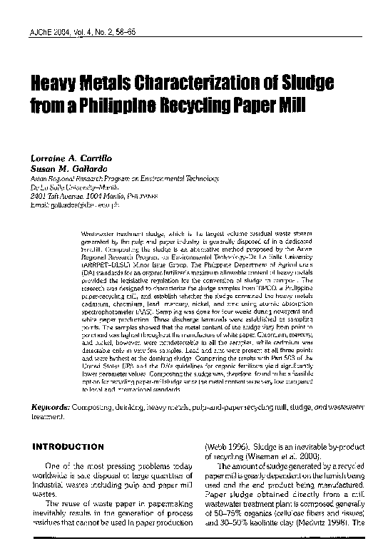 (PDF) Heavy Metals Characterization of Sludge from a Philippine ...