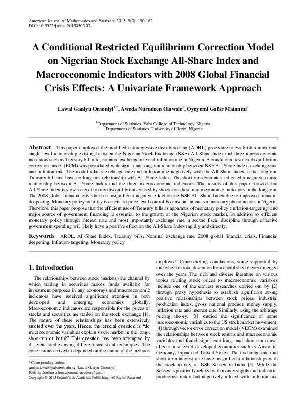 Pdf The Impact Of Macroeconomic Variables On All Share Index On The