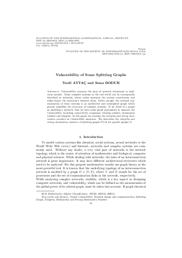 (PDF) Vulnerability of Some Splitting Graphs Vecdi AYTAÇ and Sema BODUR