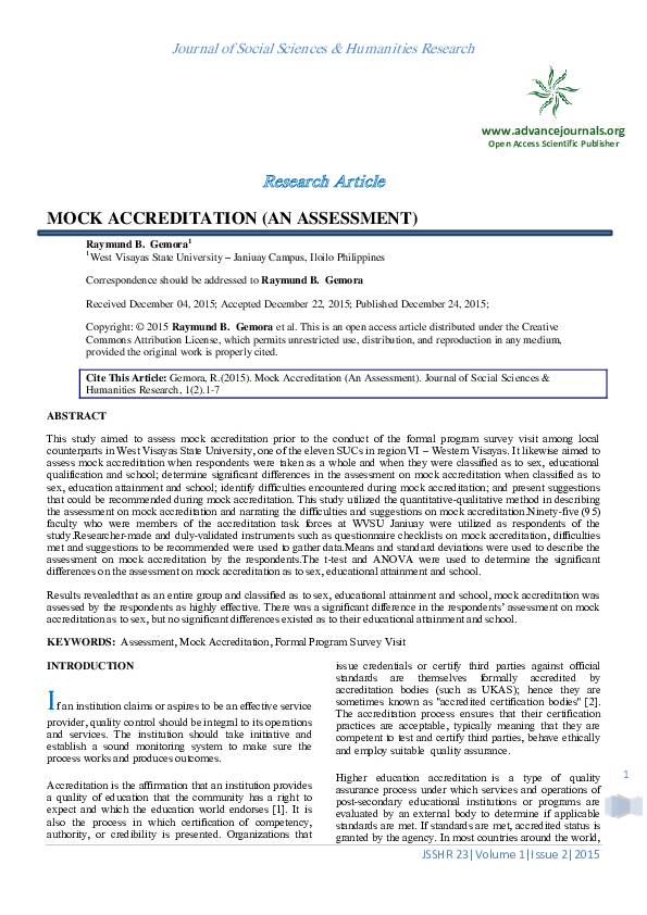(PDF) Mock Accreditation (An Assessment)