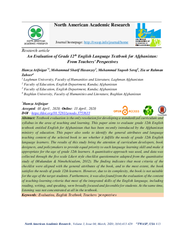 (PDF) An Evaluation of Grade 12 English Language Textbook for ...