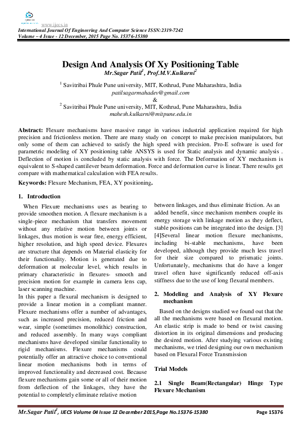 (PDF) Design And Analysis Of Xy Positioning Table