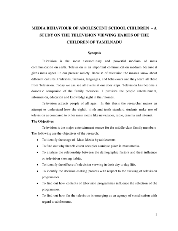 (PDF) Media behaviour of adolescent school children a study on the ...