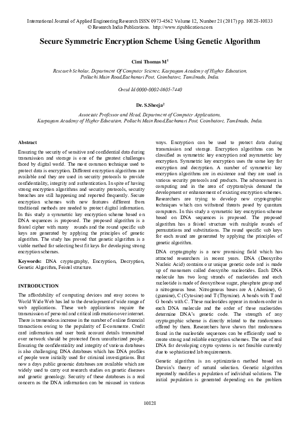 (PDF) Genetic Algorithm-Based Secure Symmetric Encryption Scheme