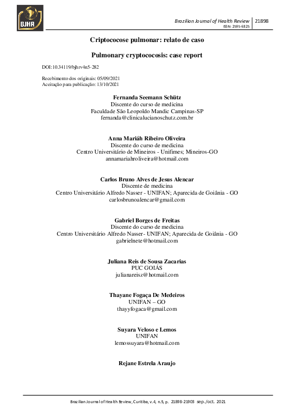 (PDF) Criptococose pulmonar: relato de caso / Pulmonary cryptococosis: case report