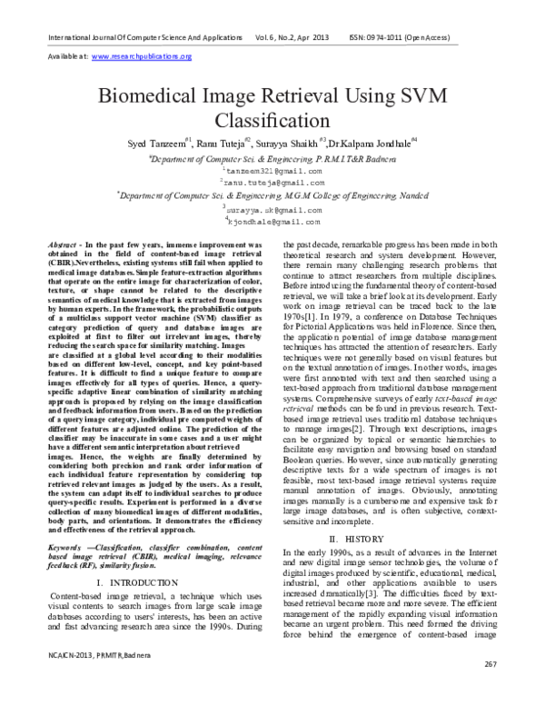 (PDF) Biomedical Image Retrieval Using SVM Classification