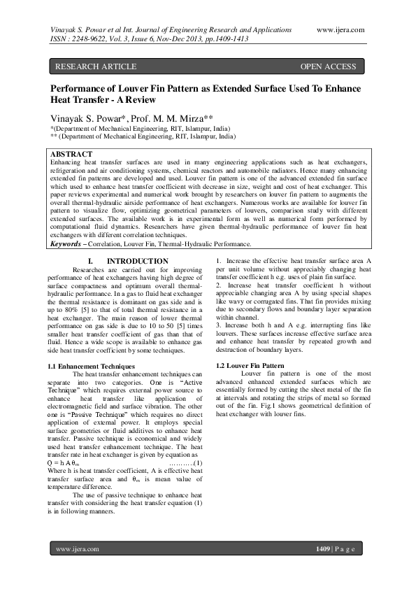 (PDF) Performance of Louver Fin Pattern as Extended Surface Used To ...