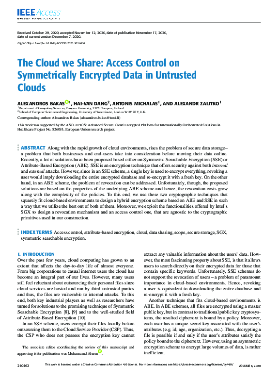 (PDF) The Cloud we Share: Access Control on Symmetrically Encrypted Data in Untrusted Clouds