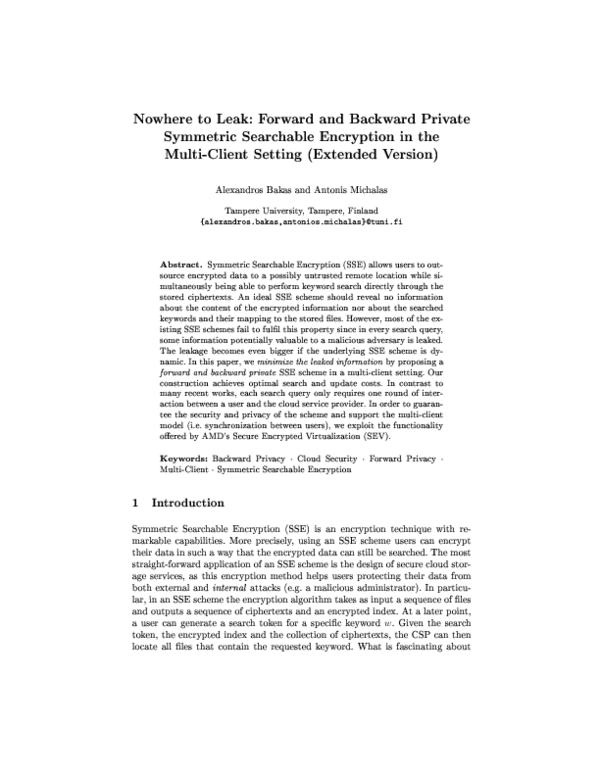 (PDF) Nowhere to Leak: Forward and Backward Private Symmetric Searchable Encryption in the Multi ...
