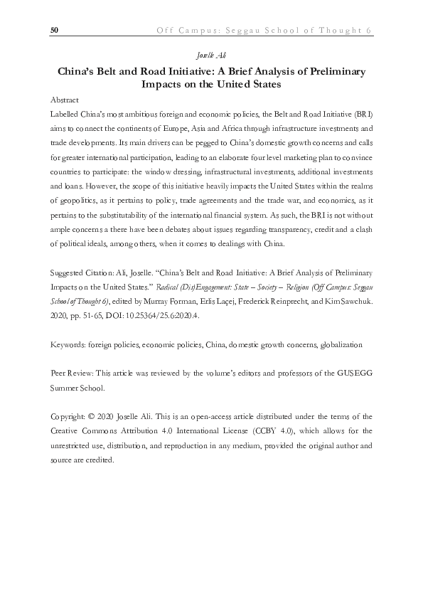 (PDF) China's Belt and Road Initiative: A Brief Analysis of Preliminary ...