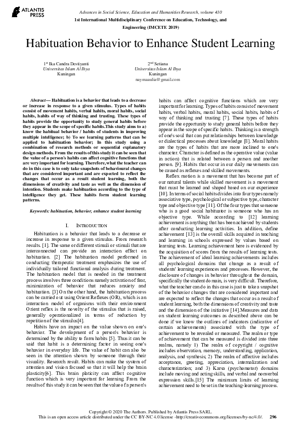 (PDF) Habituation Behavior to Enhance Student Learning