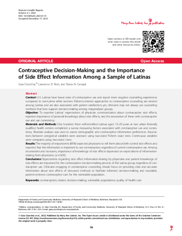 (PDF) Contraceptive Decision-Making and the Importance of Side Effect ...