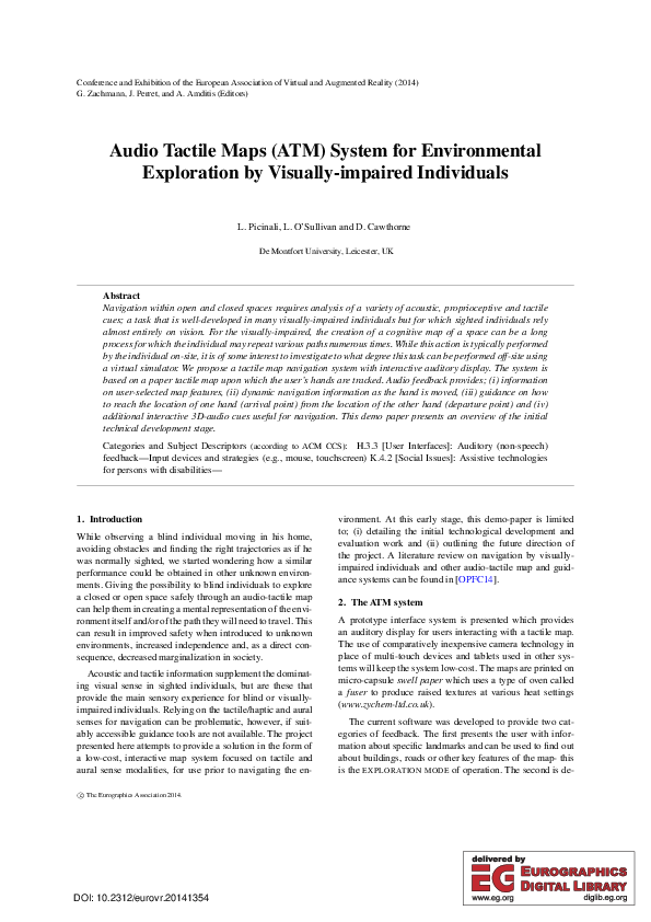 (PDF) Audio Tactile Maps (ATM) System for Environmental Exploration by ...