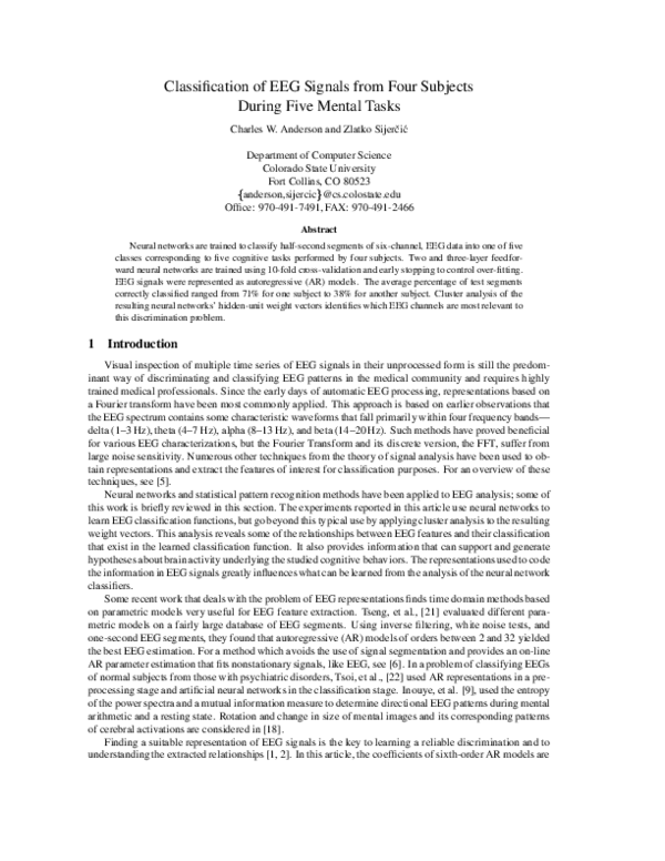 (PDF) Classification of EEG Signals from Four Subjects During Five Mental Tasks