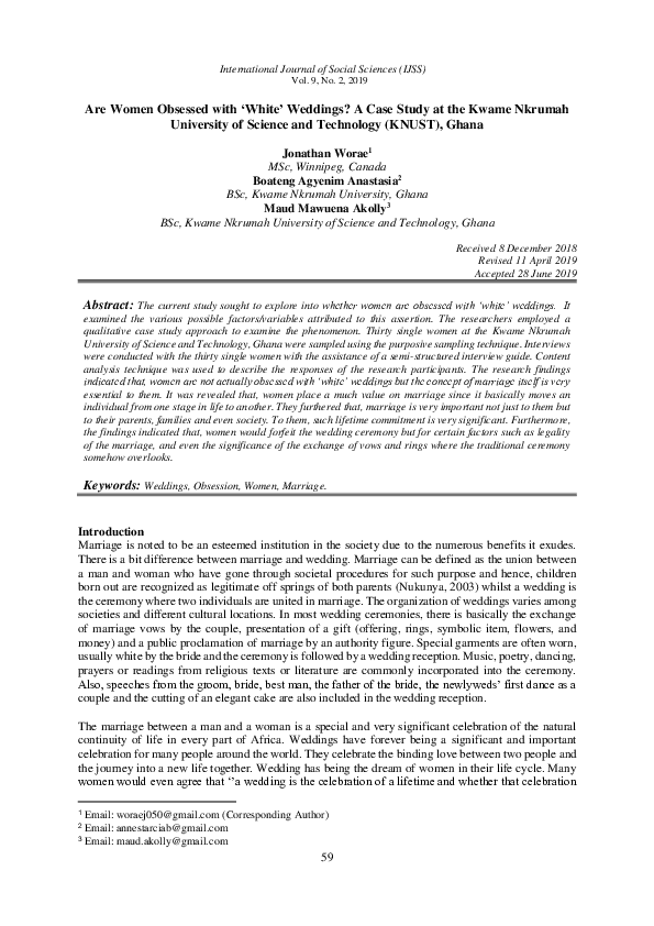 (PDF) Are Women Obsessed with ‘ White ’ Weddings ? A Case Study at the Kwame Nkrumah University ...