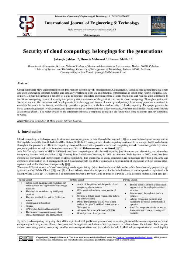 (PDF) Security of cloud computing: belongings for the generations