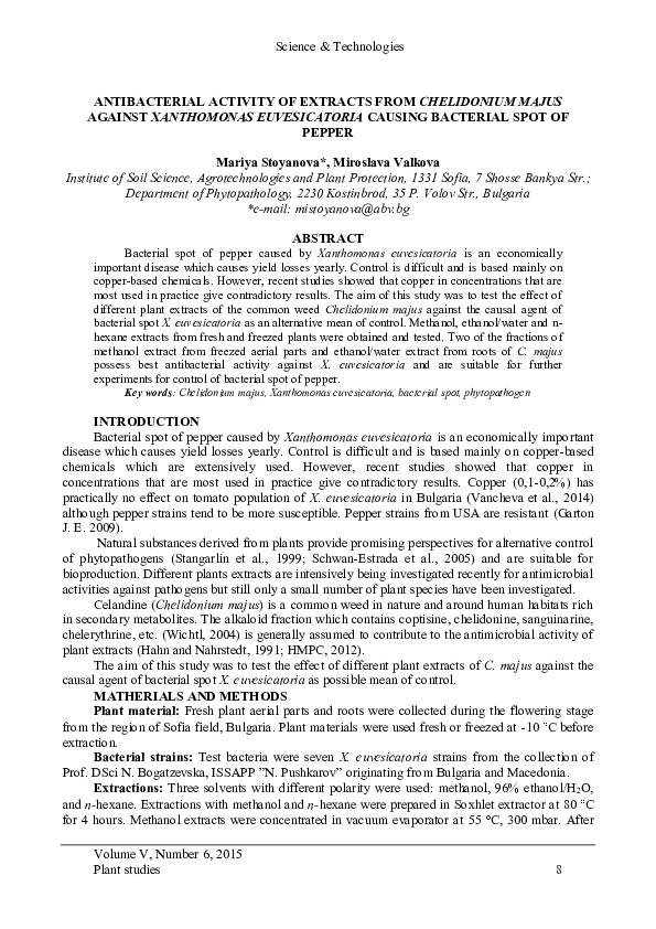 (PDF) Antibacterial Activity of Extracts from Chelidonium Majus Against ...