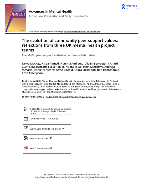 (PDF) The evolution of community peer support values: reflections from ...