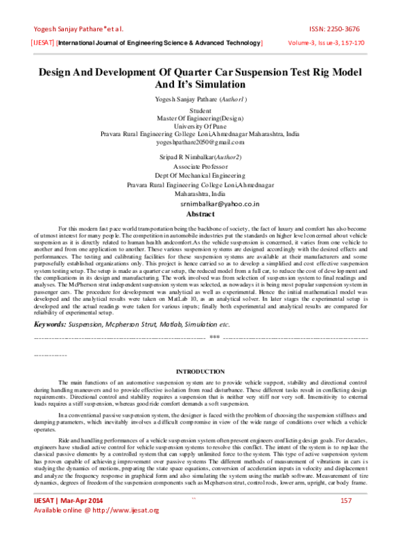 (PDF) Design And Development Of Quarter Car Suspension Test Rig Model ...