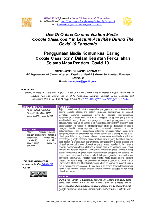 (PDF) Use Of Online Communication Media “Google Classroom” In Lecture ...