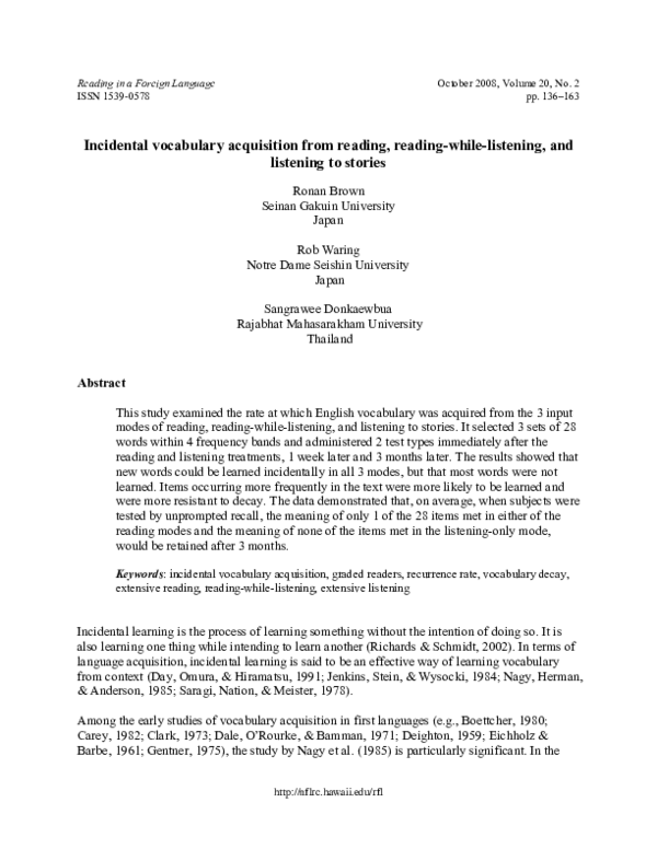 (PDF) Incidental vocabulary acquisition from reading, reading-while ...