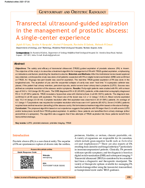 (PDF) Outcome analysis of transrectal ultrasonography guided aspiration ...